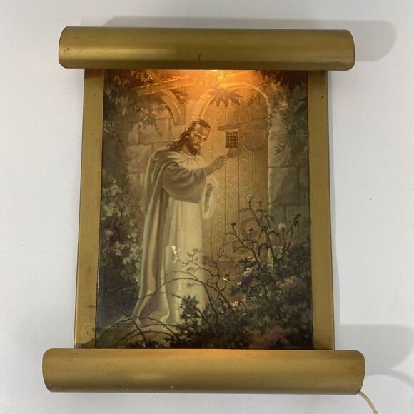 Wall Decor | Kriebel Bates 1942 Religious Lighted Jesus In Garden Metal ...